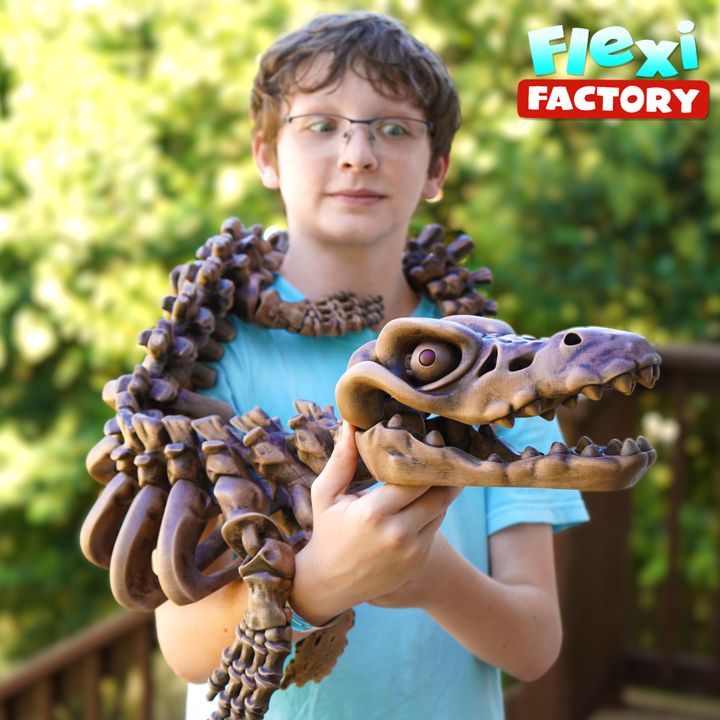 3D Printable Flexi Factory Skeleton Mosasaurus & Squid Snack! with XXL and 3MF Included! by ...